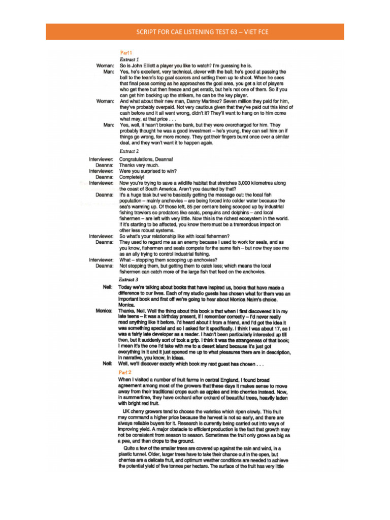 Script For CAE Listening Test 63 | PDF