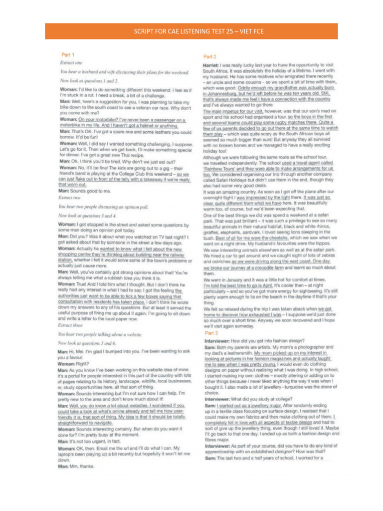 Script For CAE Listening Test 25 | PDF