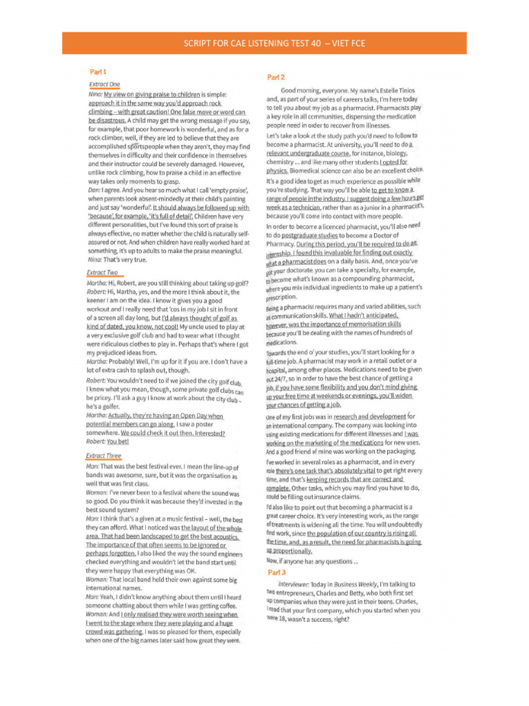Script For CAE Listening Test 40 | PDF