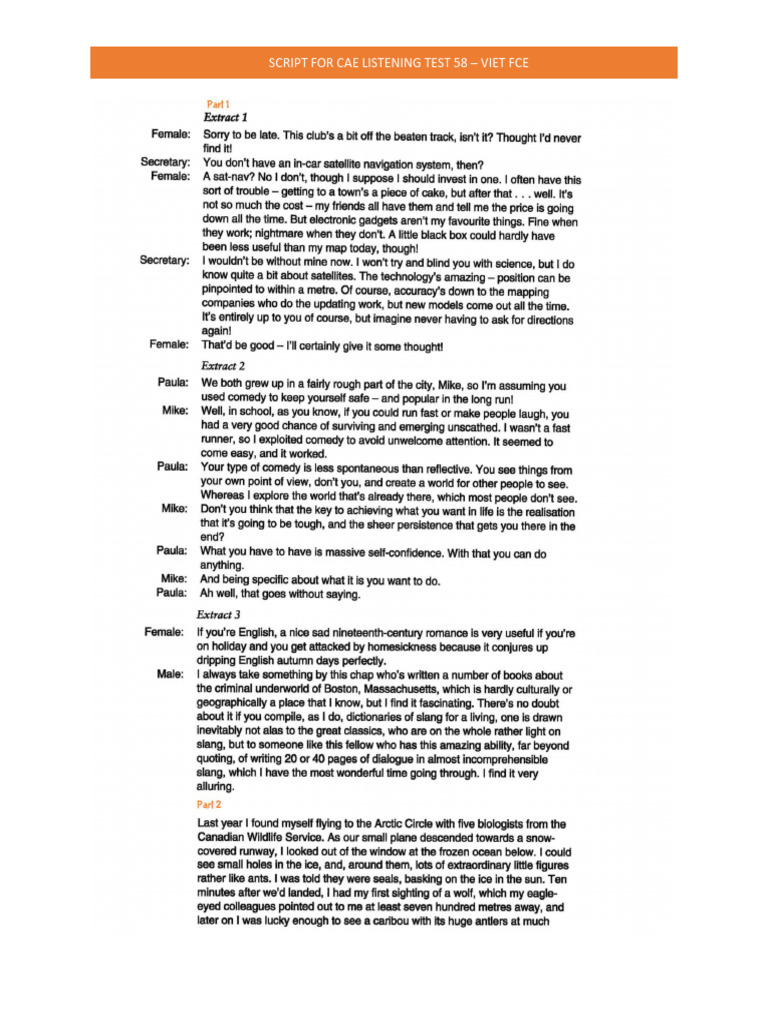 Script for CAE Listening Test 58 | PDF