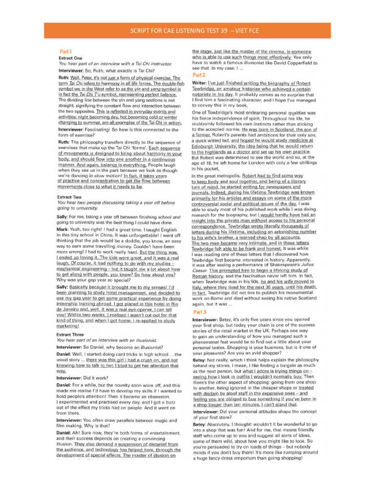 Script For CAE Listening Test 39 | PDF
