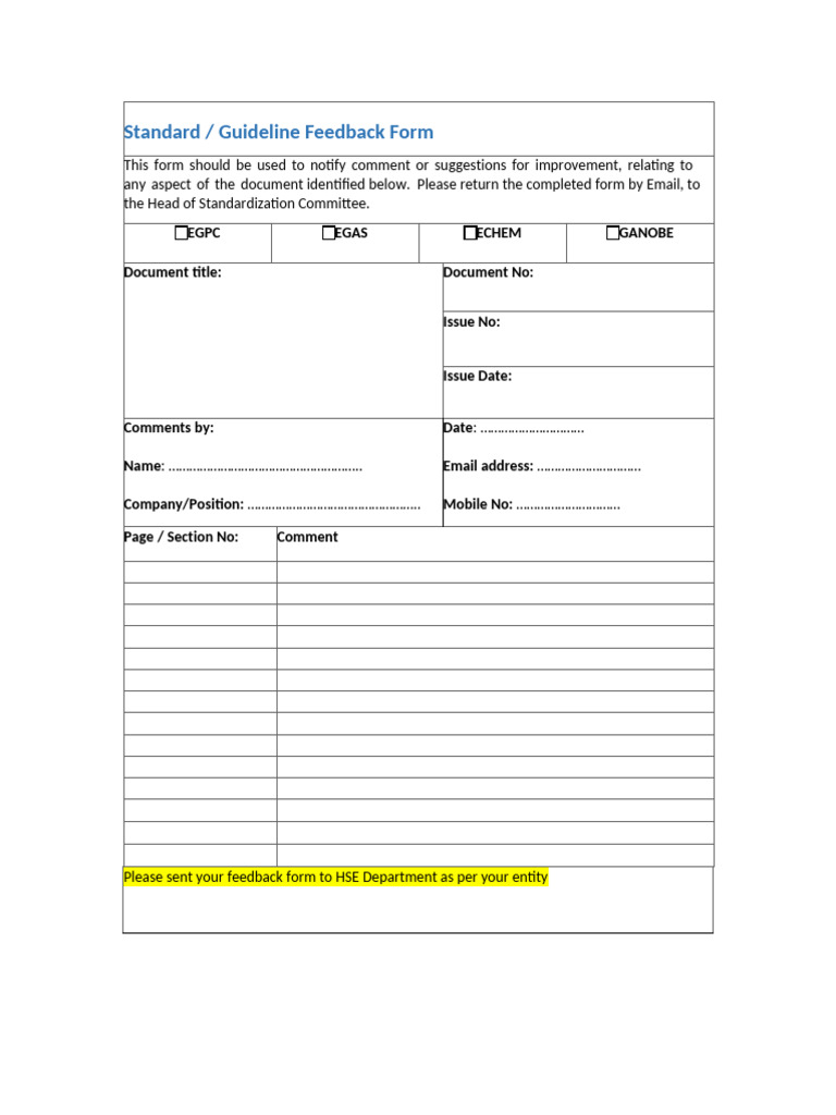 Standard - Guideline Feedback Form | PDF