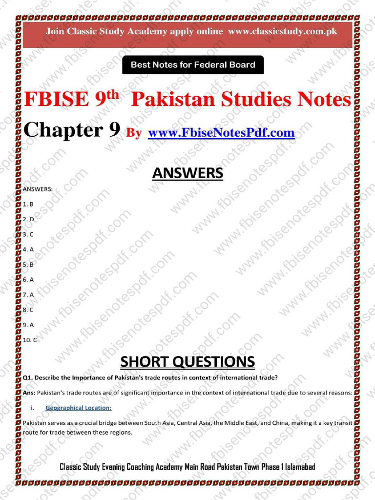 9th Pakistan Study CH 9 | PDF