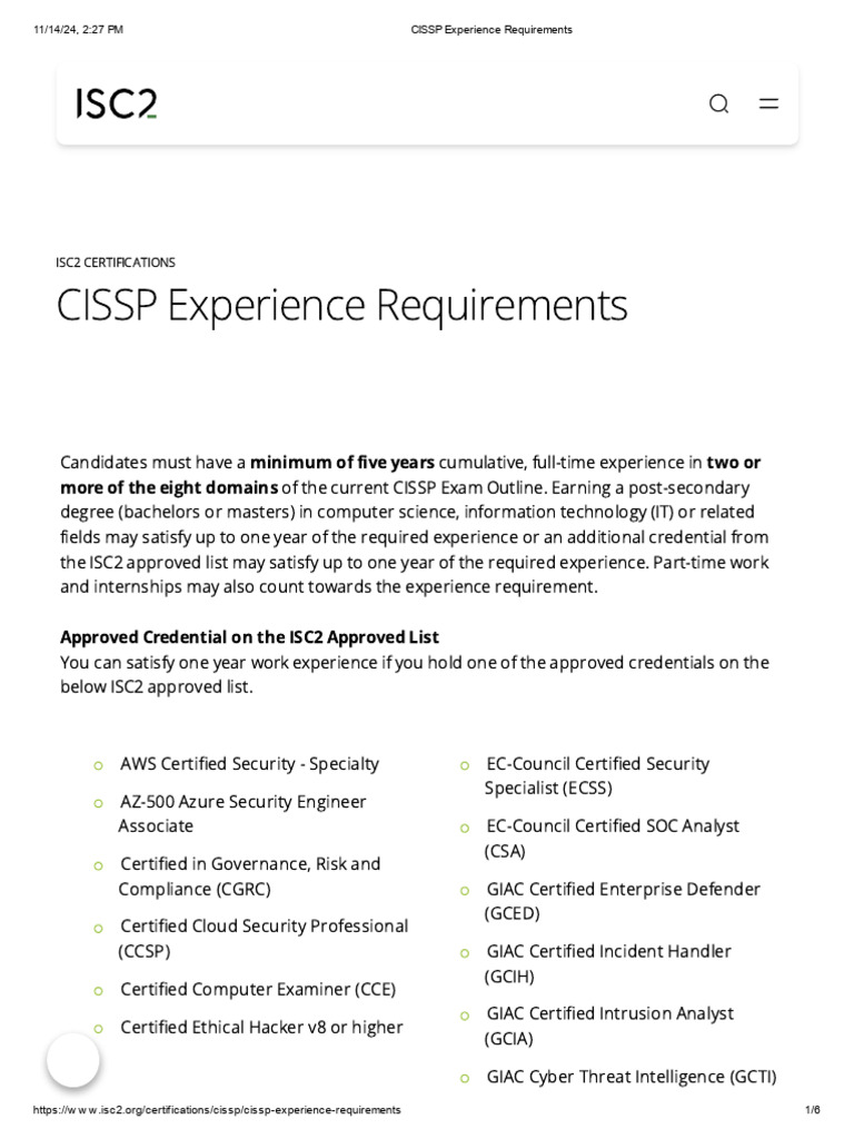 CISSP Experience Requirements | PDF | Cisco Certifications ...