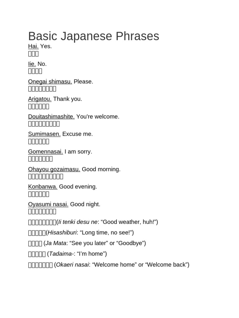 Basic Japanese Phrases | PDF | Human Communication | Linguistics