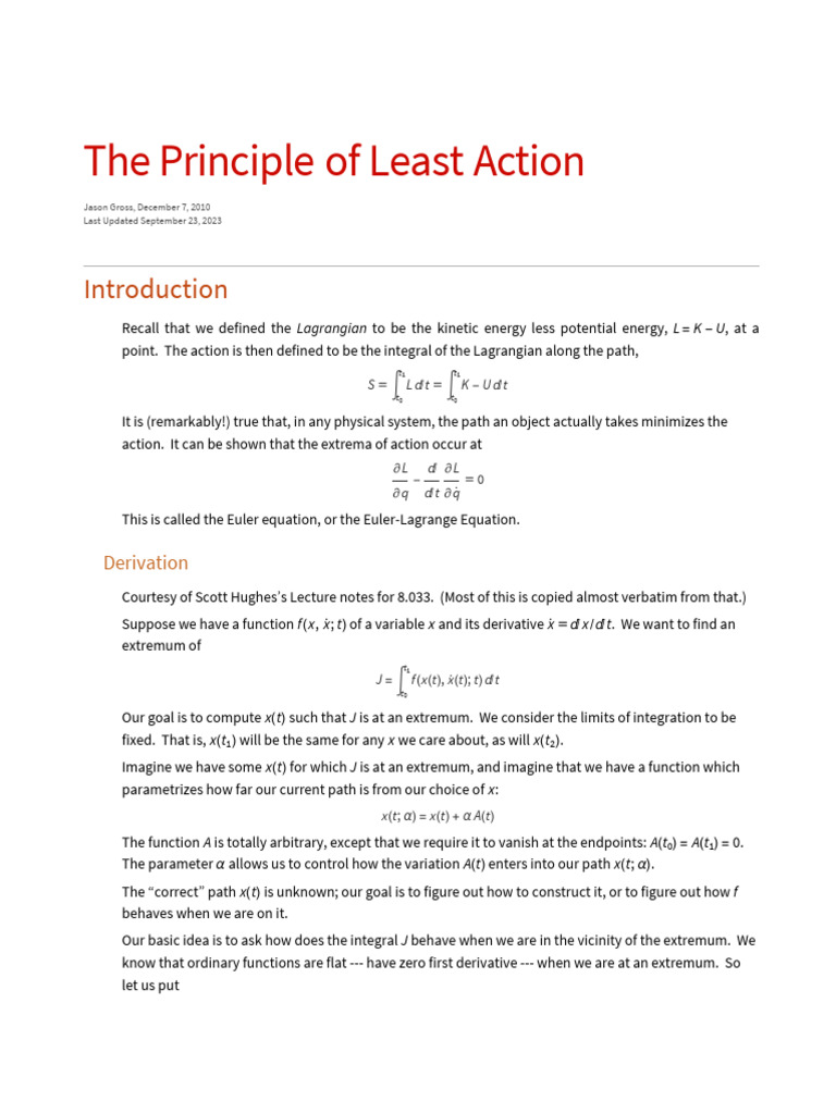 Principle of Least Action | PDF | Lagrangian Mechanics | Coordinate System