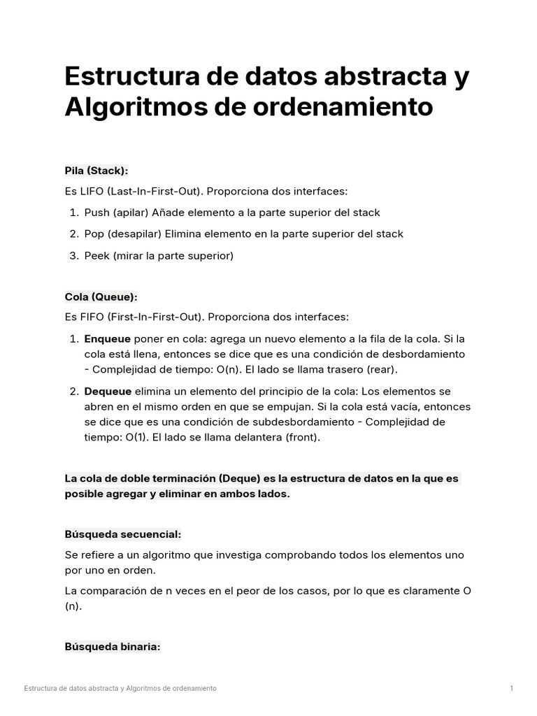 Estructura de Datos Abstracta y Algoritmos de Ordenamiento | PDF | Programación dinámica | Cola ...