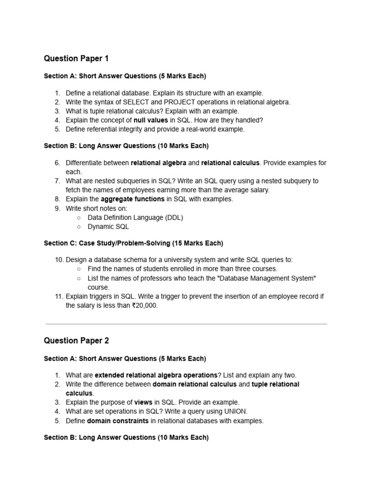 DBMS2 Rev Test | PDF | Relational Model | Sql