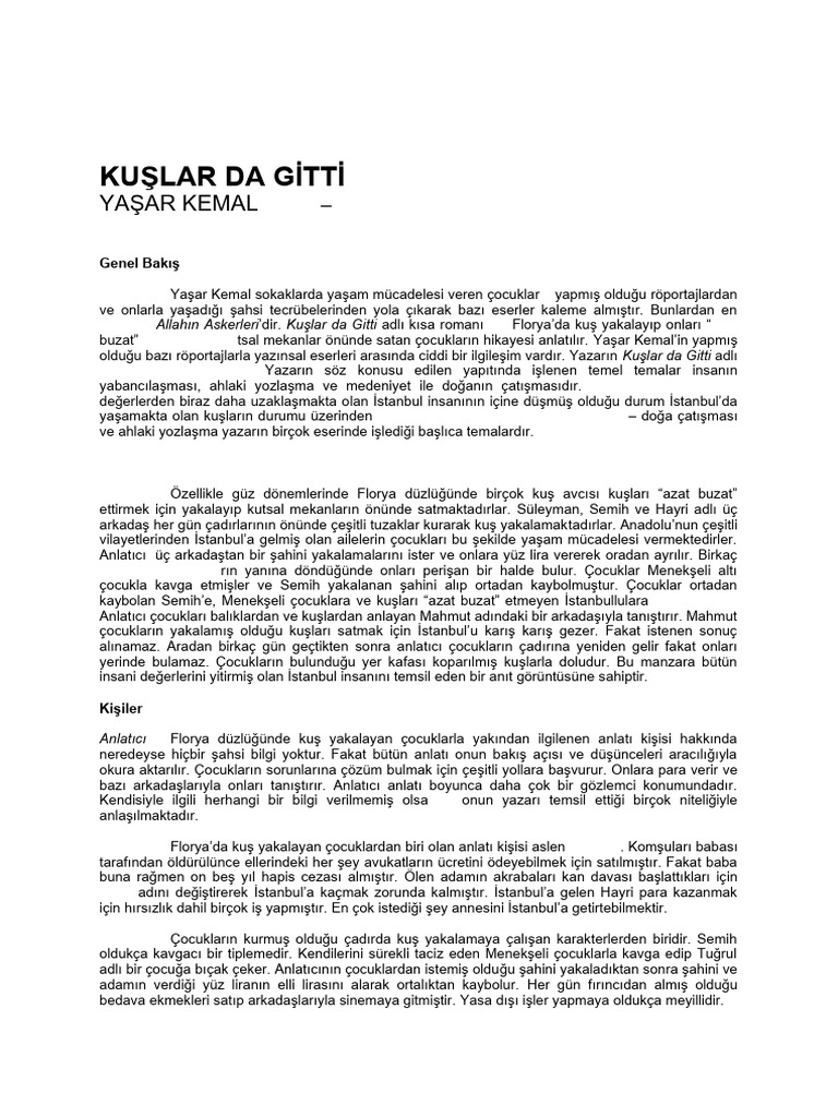 Kuslar Da Gitti Yasar Kemal | PDF