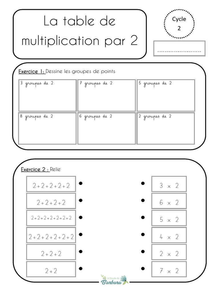Exercices sur la table de 2 | PDF | Mathématiques | Multiplication