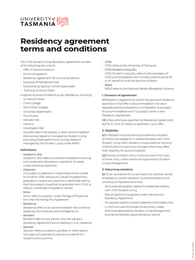 2023 Residency Agreement Terms and Conditions | PDF | Fee | Debit Card