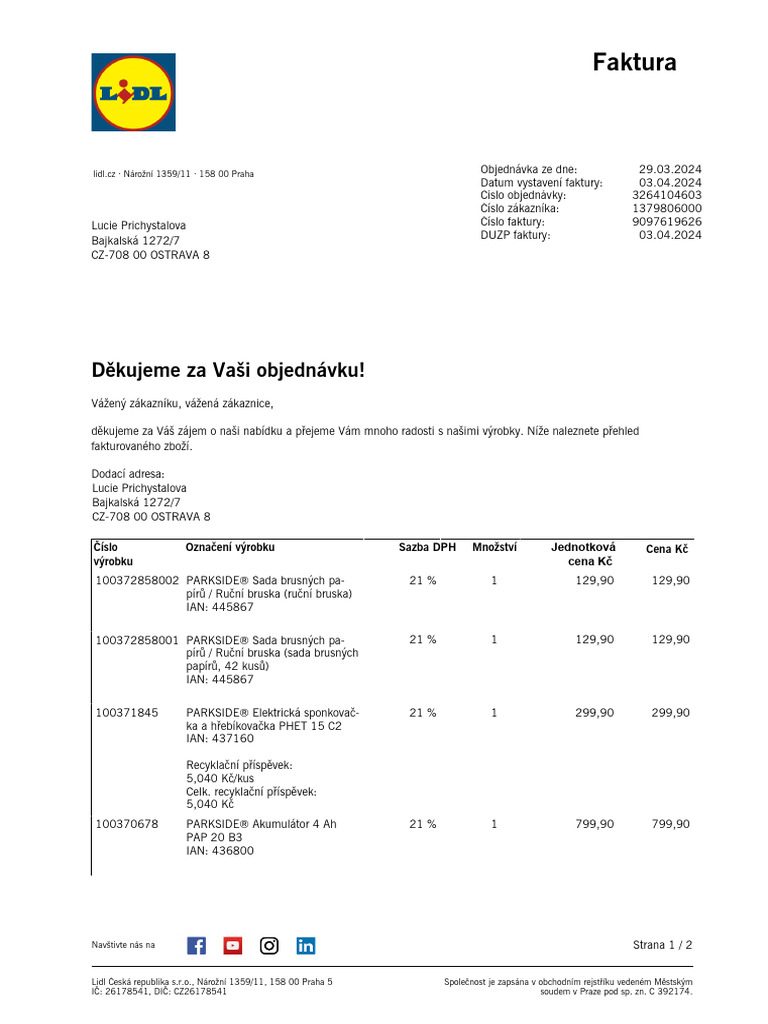Lidl Faktura 1 | PDF