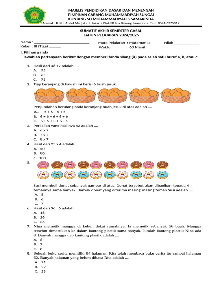 SOAL SAS Matematika Kelas 3 | PDF