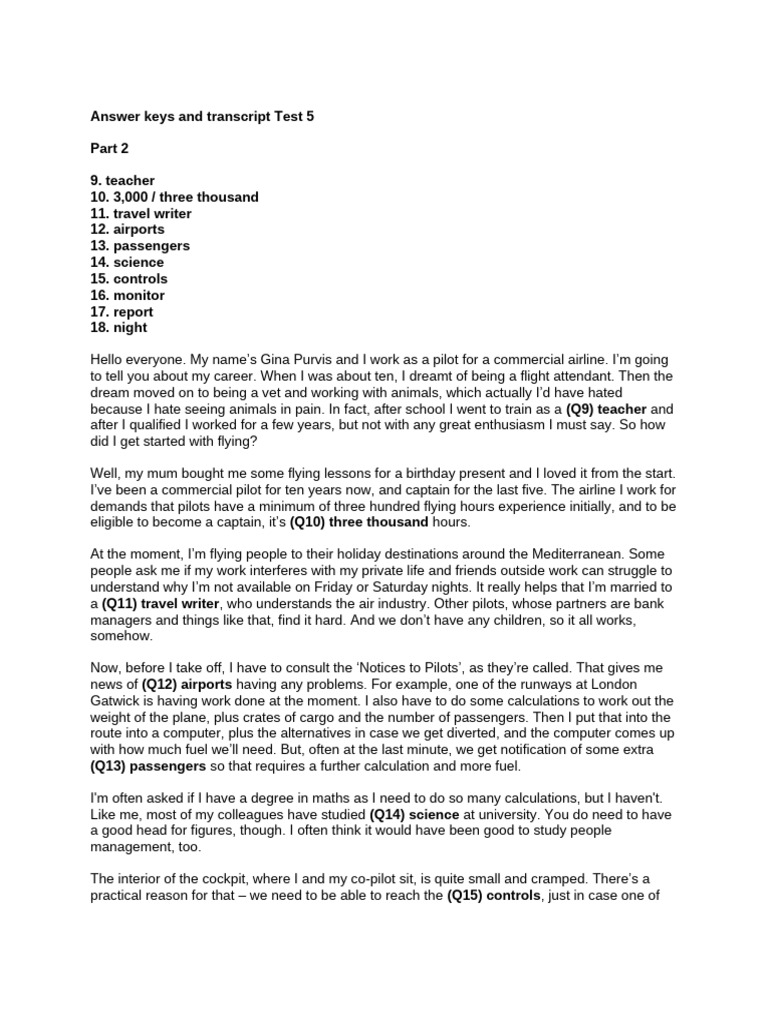 Answer Keys and Transcript Test 5 | PDF | Cockpit | Aviation