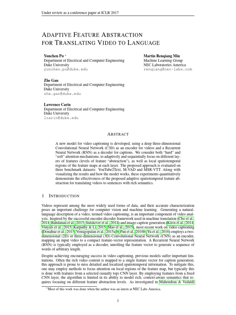 Adaptive Feature Abstraction For Translating Video | PDF | Artificial Neural Network ...