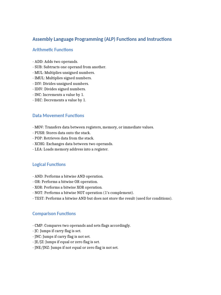 ALP_Functions_and_Instructions | PDF | Binary Coded Decimal | Computer Architecture