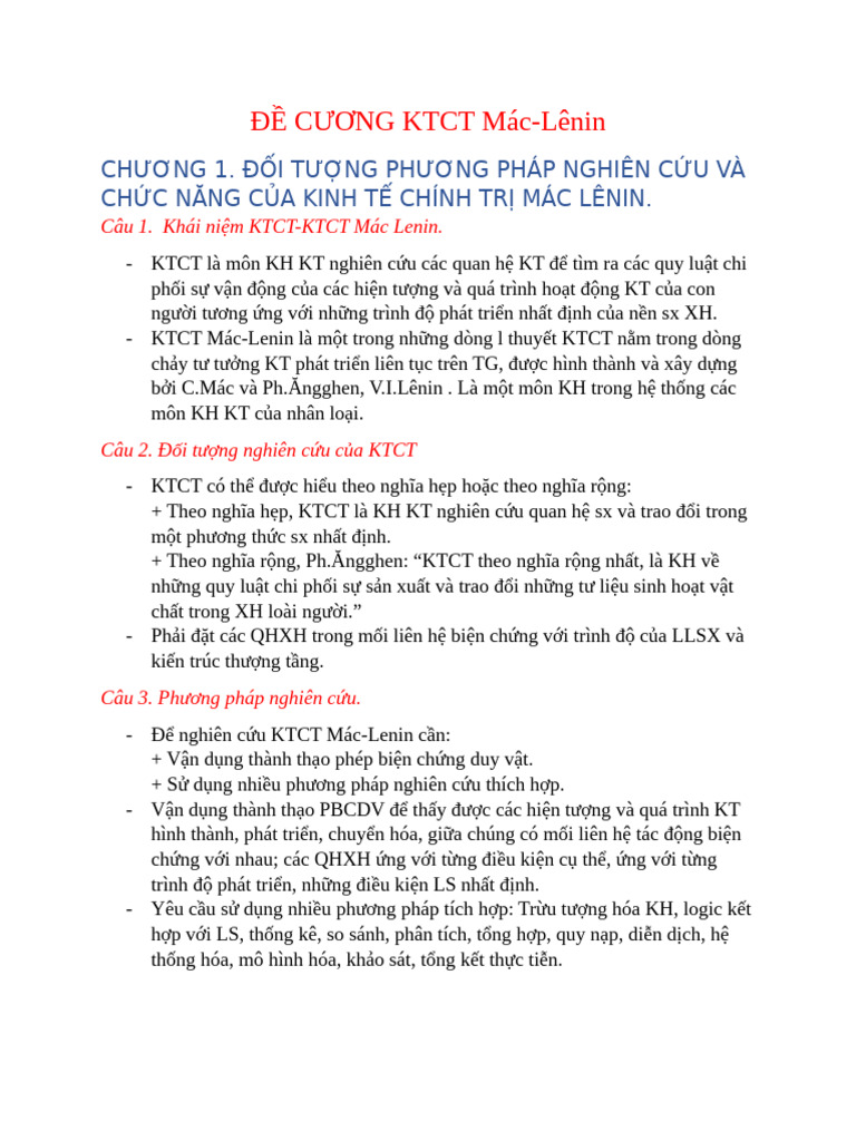 ĐỀ CƯƠNG KTCT (tự làm) | PDF