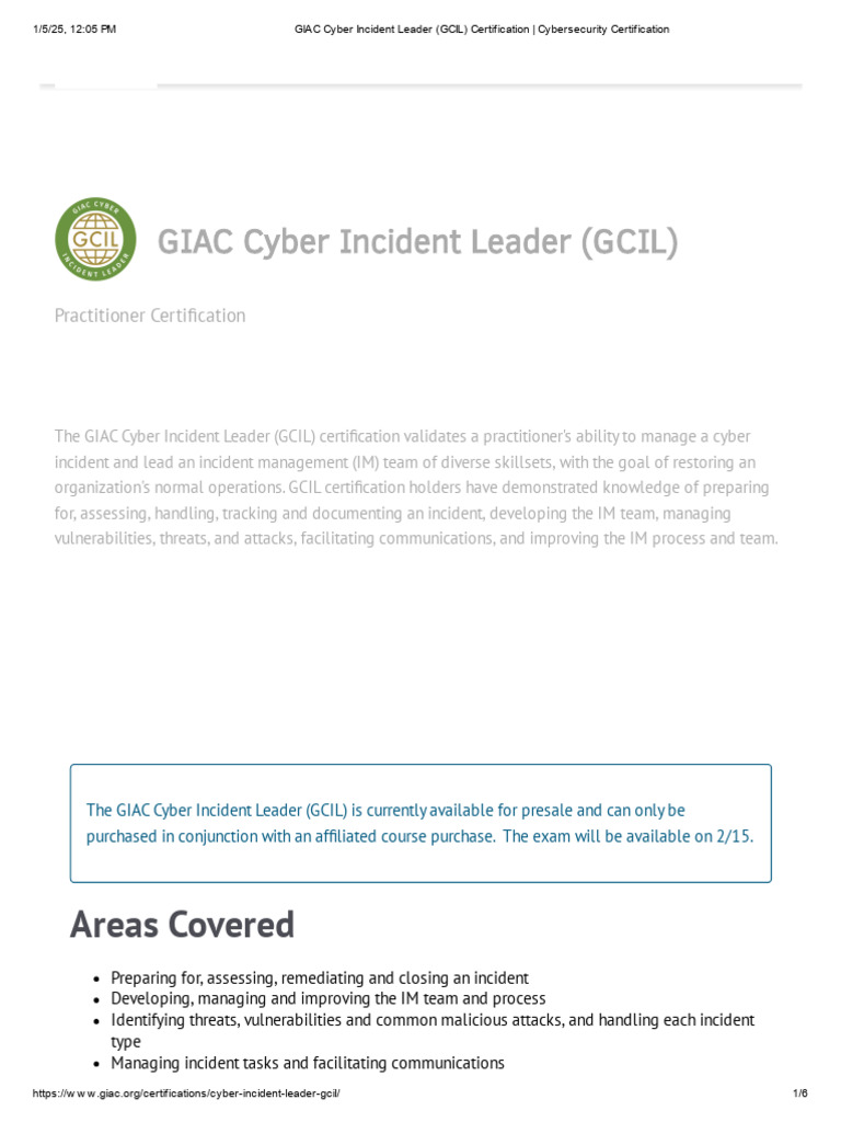 GIAC Cyber Incident Leader (GCIL) Certification - Cybersecurity ...