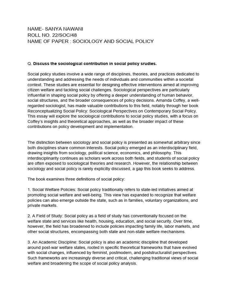 Social Policy PDF | PDF | Sociology | Gender Studies