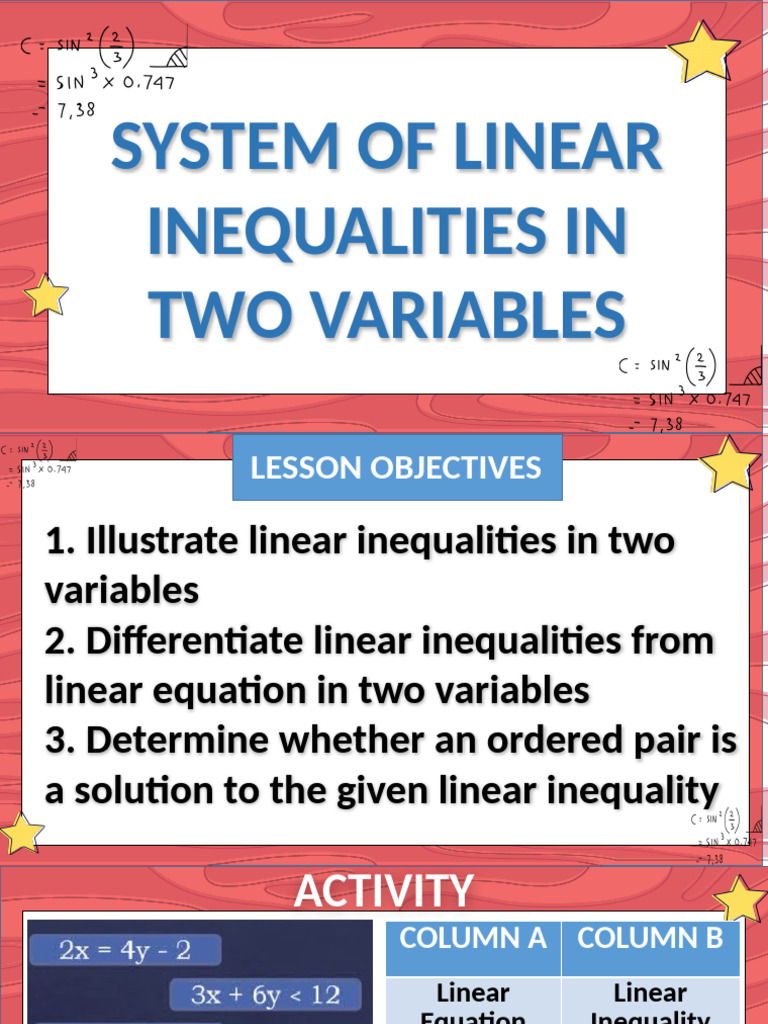 Grade 8 - System of Linear Inequalities | PDF | Equations | Elementary Mathematics