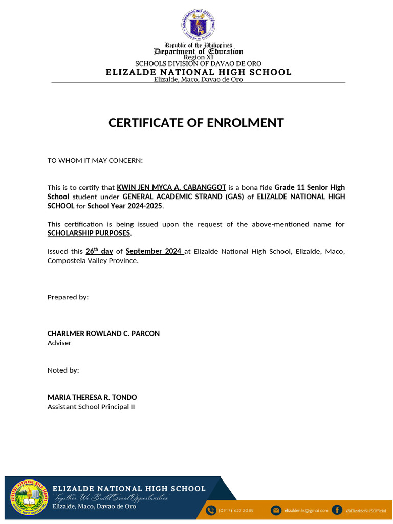 Certificate of Enrolment | PDF