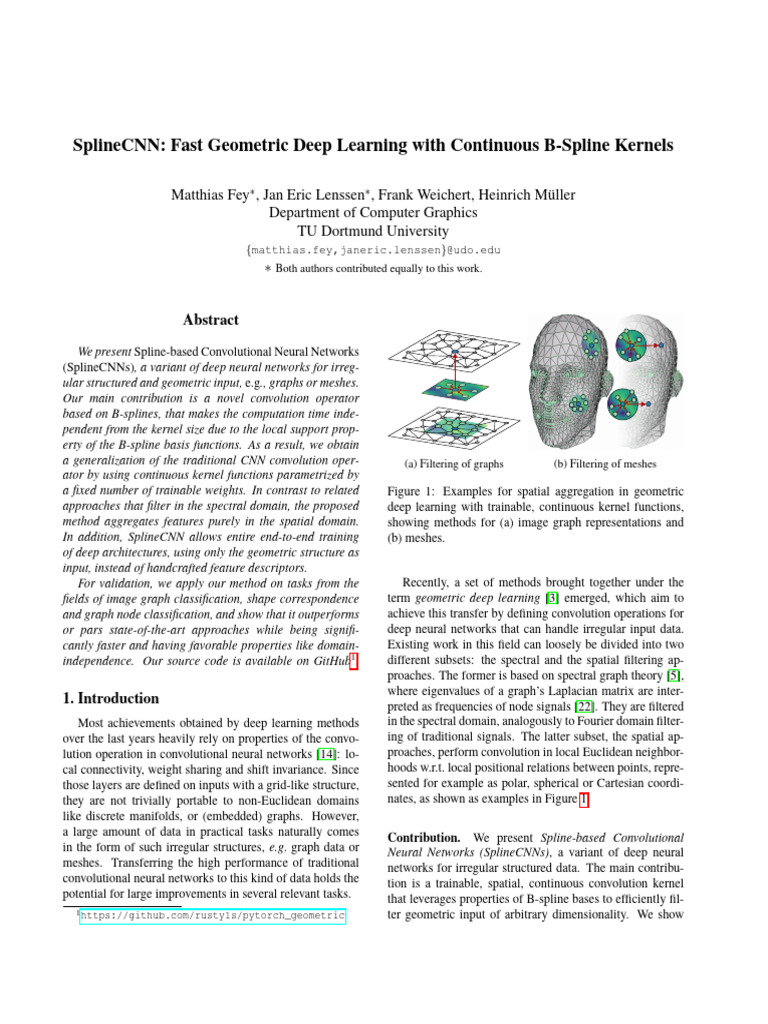 SplineCNN-Fast Geometric Deep Learning with Continuous B-Spline Kernels | PDF | Coordinate ...