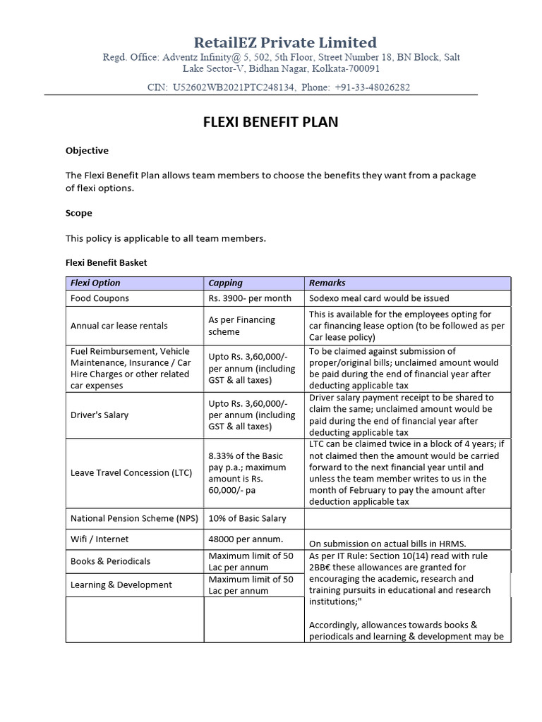 Flexi Benefit Plan Overview for Employees | PDF | Taxes | Salary