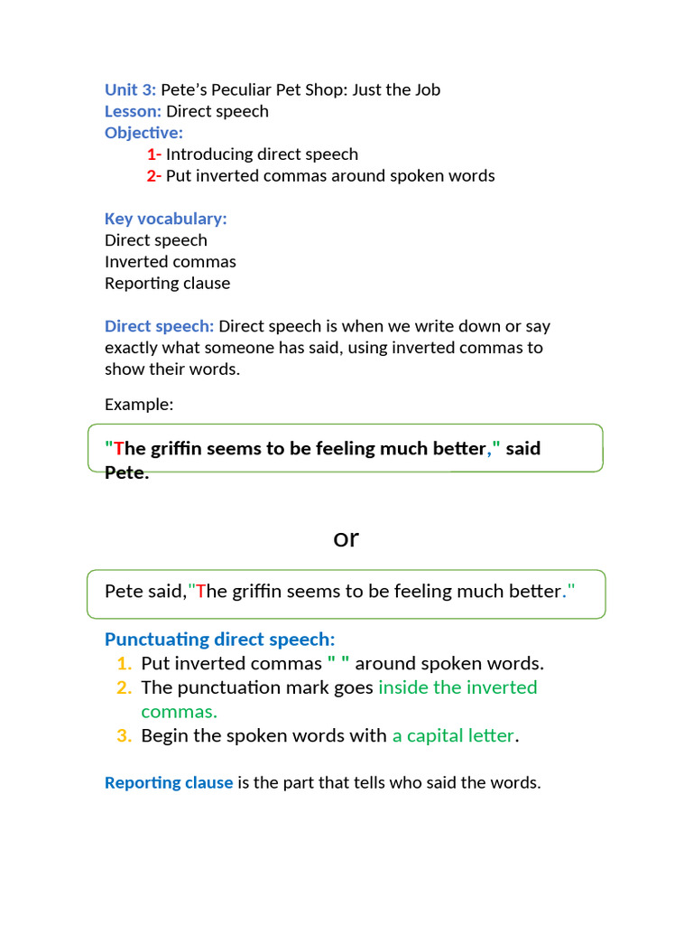 Unit 3; Direct Speech | PDF