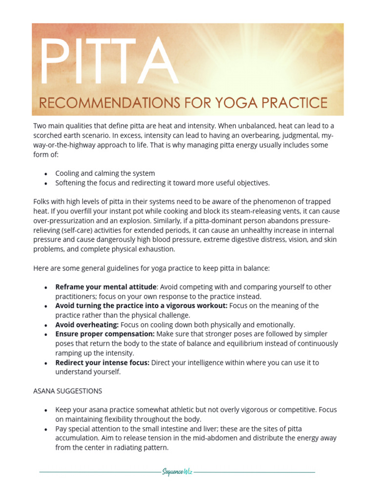Balancing Pitta Energy Through Yoga | PDF | Meditation | Prana