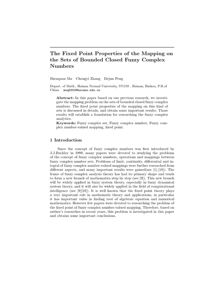 The Fixed Point of Fuzzy Complex Number-Valued Mapping - G - FSS+e | PDF | Mathematical Analysis ...