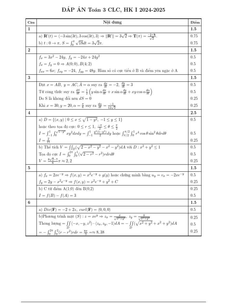 Đáp Án Toán 3 CLC | PDF