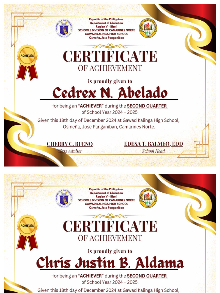 Certificates ACHIEVERS | PDF