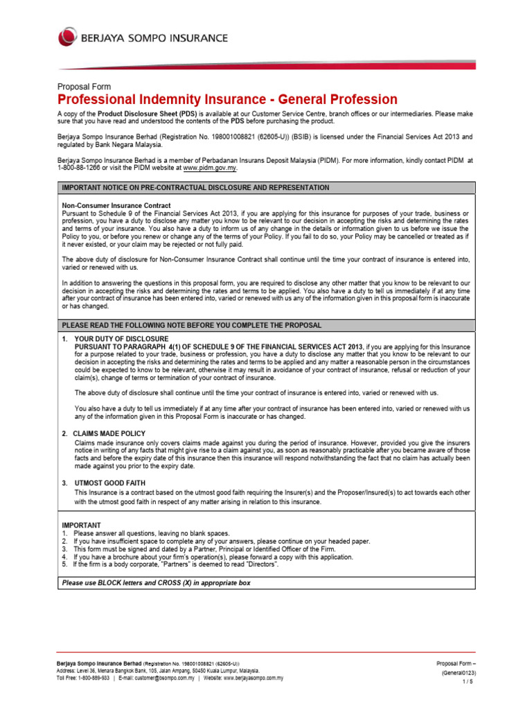 PF - General Proposal Form 2023 | PDF | Insurance | Business Law