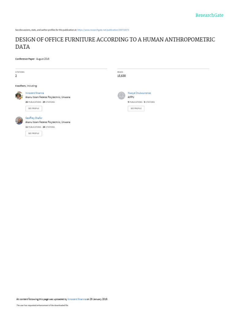 Design of Office Furniture According To A Human Anthropometric Data ...