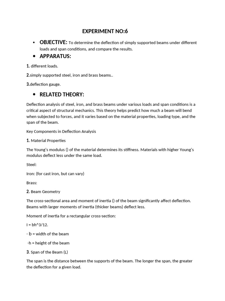 MOS lab experiment | PDF | Beam (Structure) | Bending