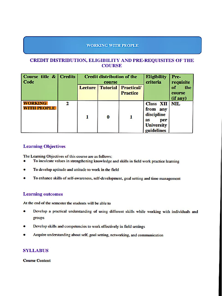 Working With People Syllabus | PDF