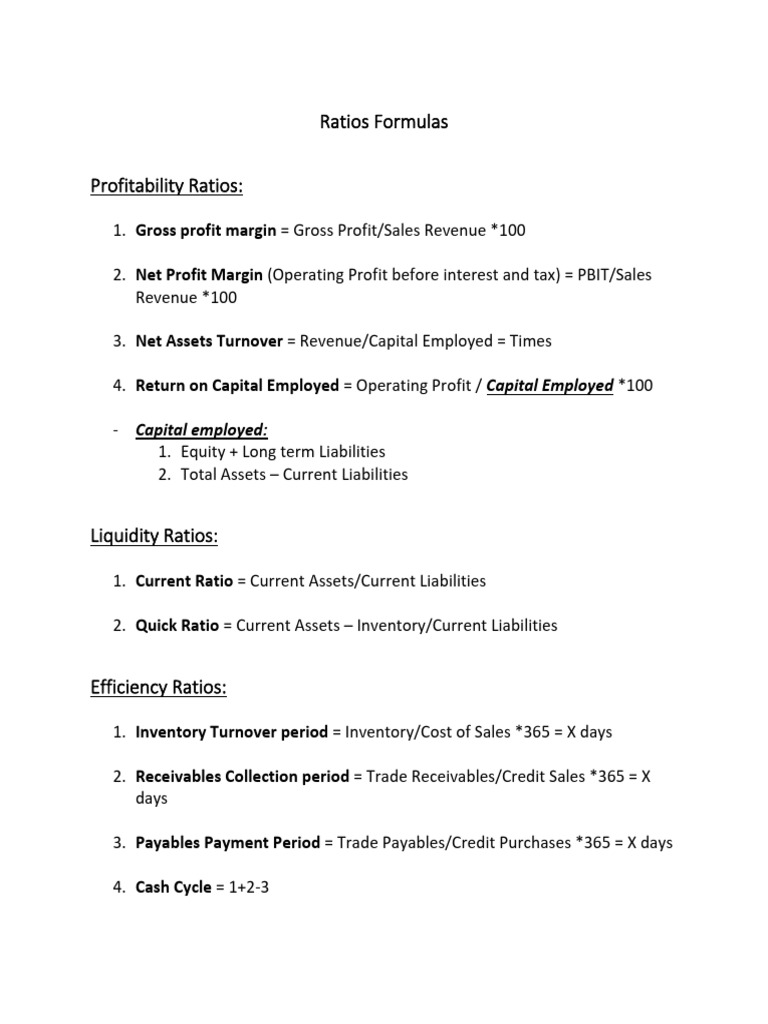 Ratios Formulas | PDF