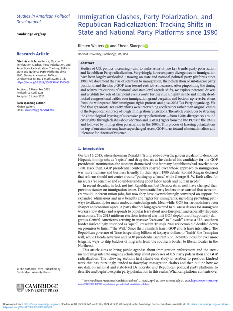 Immigration Polarization in GOP Platforms | PDF | Republican Party ...
