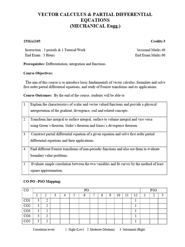 Vector Calculus and Partial Differential Equaitons (Mechanical Engg ...