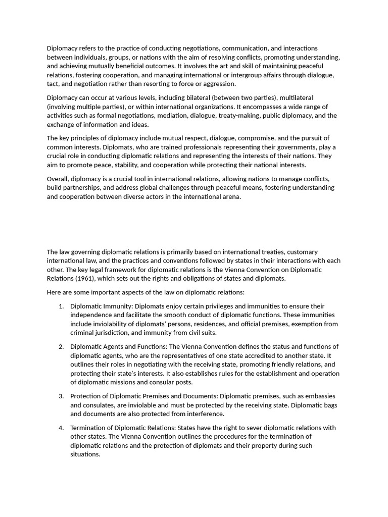 Understanding Diplomacy and Its Laws | PDF | Diplomatic Rank ...