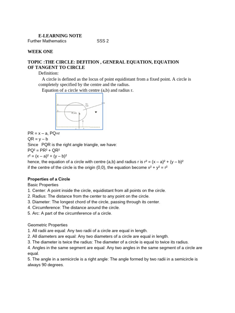 Sss2 Further Mathematics Lesson Note Week1 | PDF | Circle | Angle