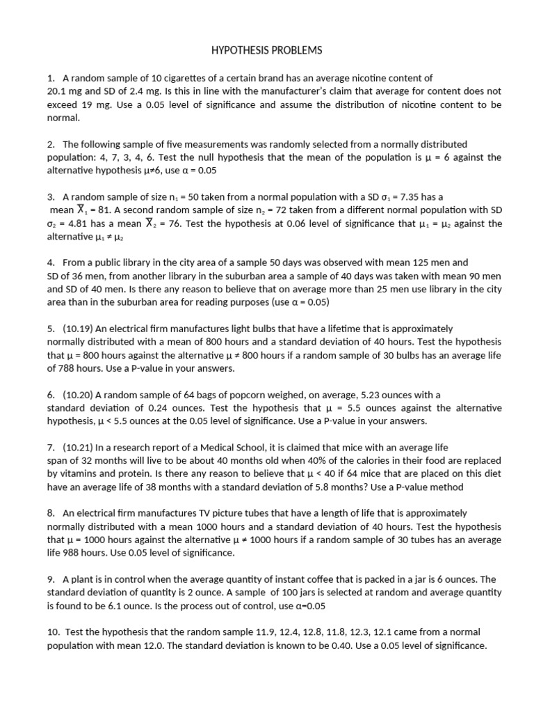Hypothesis - P Prob-Fall24 | PDF | Standard Deviation | P Value
