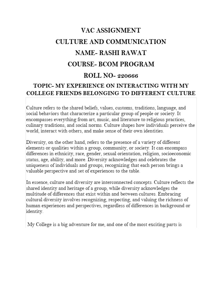 Vac Assignment Rashi Rawat | PDF | Identity (Social Science) | Multiculturalism