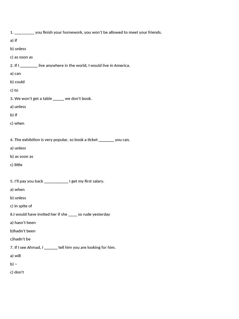 Conditionals Grammar Test | PDF