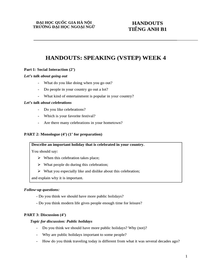 B1_ Handout 4_ Speaking | PDF