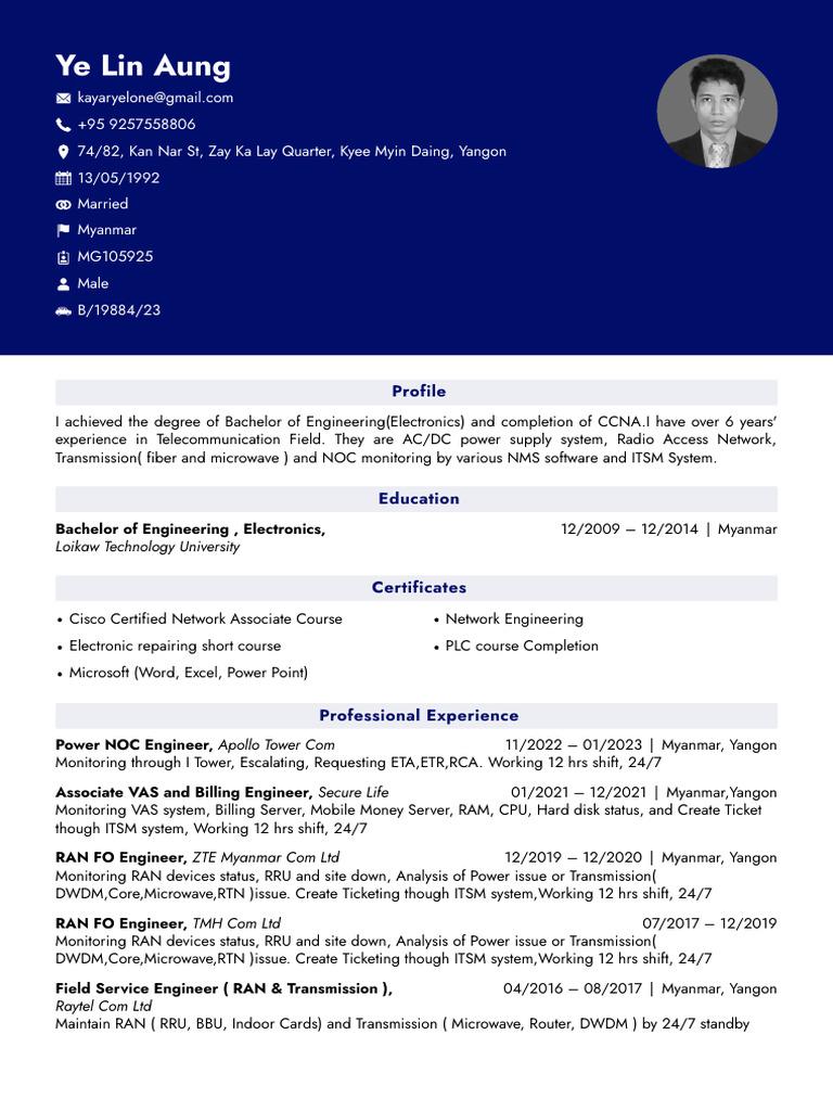 Ye_Lin Aung_Resume (1) | PDF | Computing | Computer Engineering
