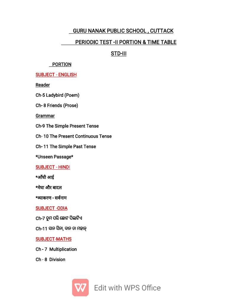 PERIODIC Test - 2 Time Table | PDF