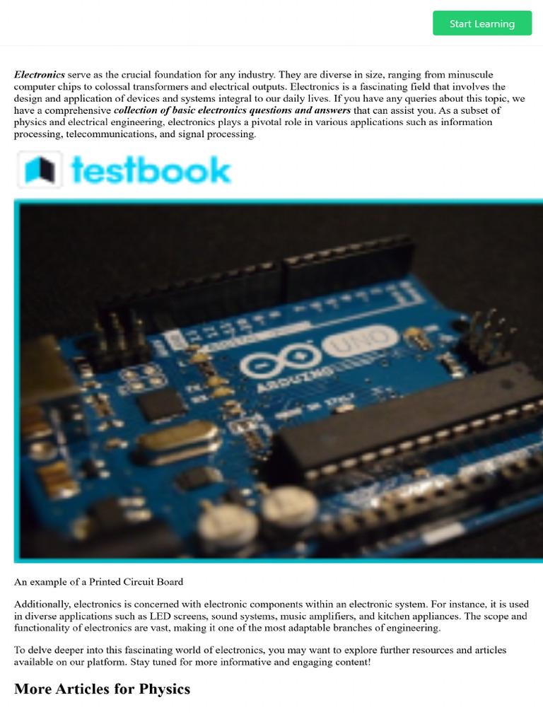 Basic Electronics Introduction And Applications Testbook Pdf
