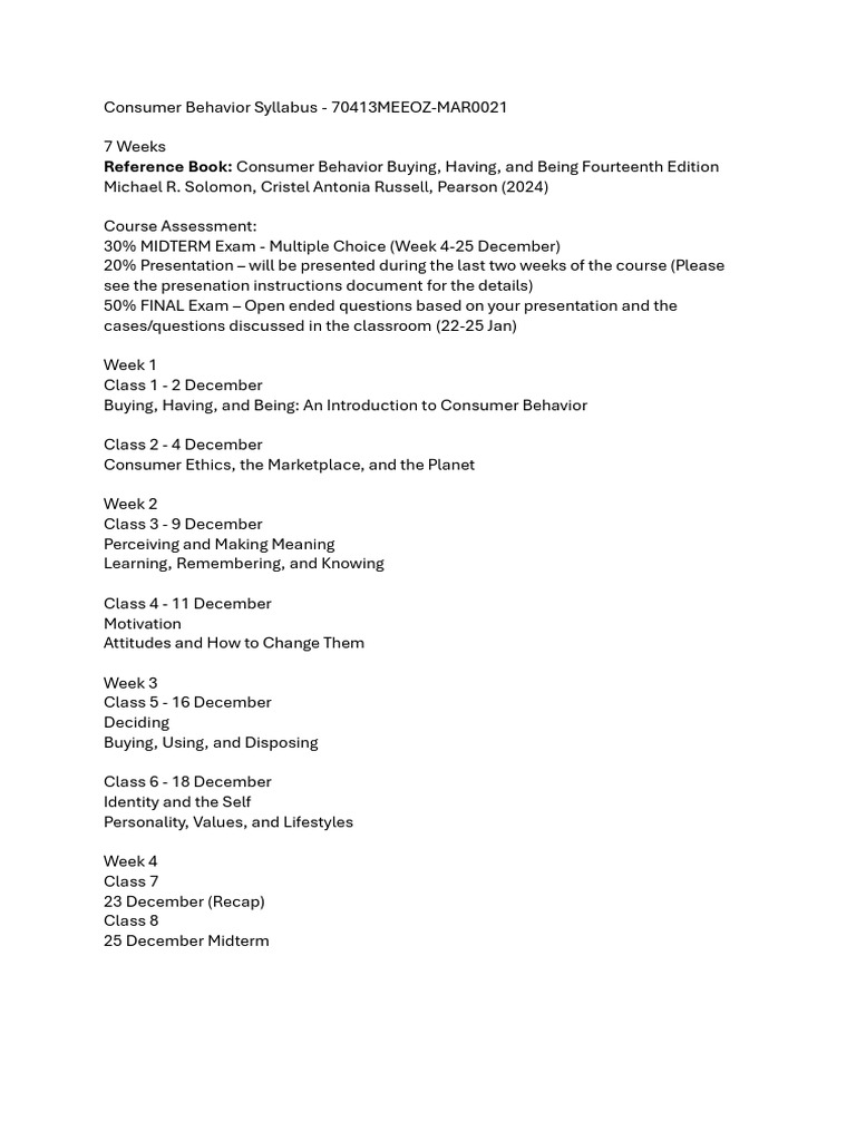 Consumer Behavior - Syllabus | PDF