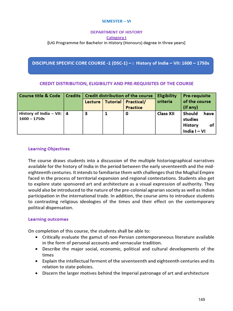 SEM VI SYLLABUS | PDF | Mughal Empire | Mahatma Gandhi
